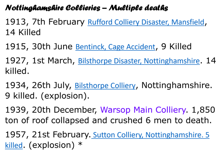 Remembrance Blog 3 -Multiple deaths at Nottinghamshire Collieries, 20th ...